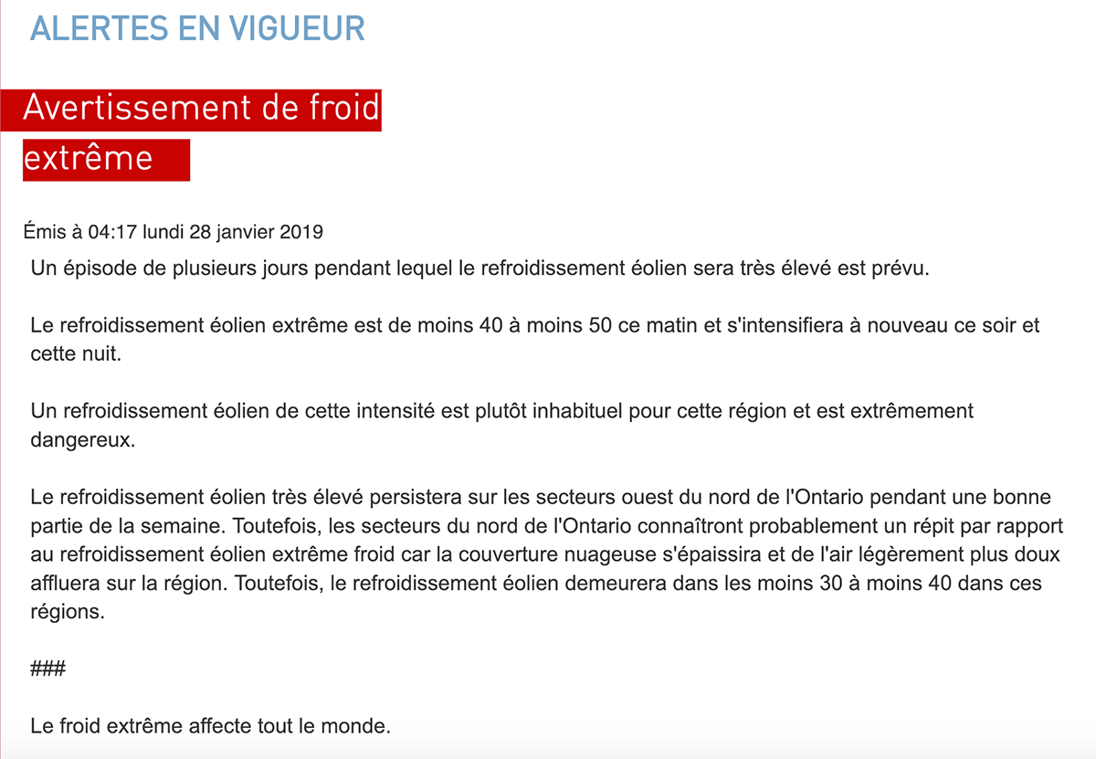 -42°C, températures polaires au Québec et en Ontario. Conséquences ...